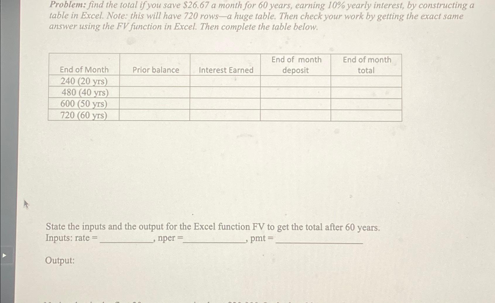 Solved Problem: find the total if you save $26.67 ﻿a month | Chegg.com