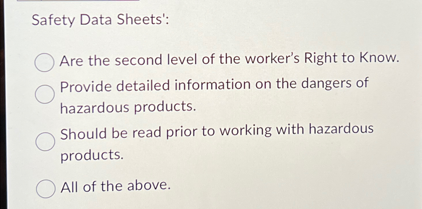 Solved Safety Data Sheets':Are the second level of the | Chegg.com