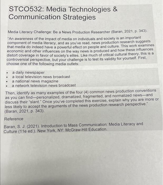 Communication Strategies Media Literacy Challenge: Be | Chegg.com