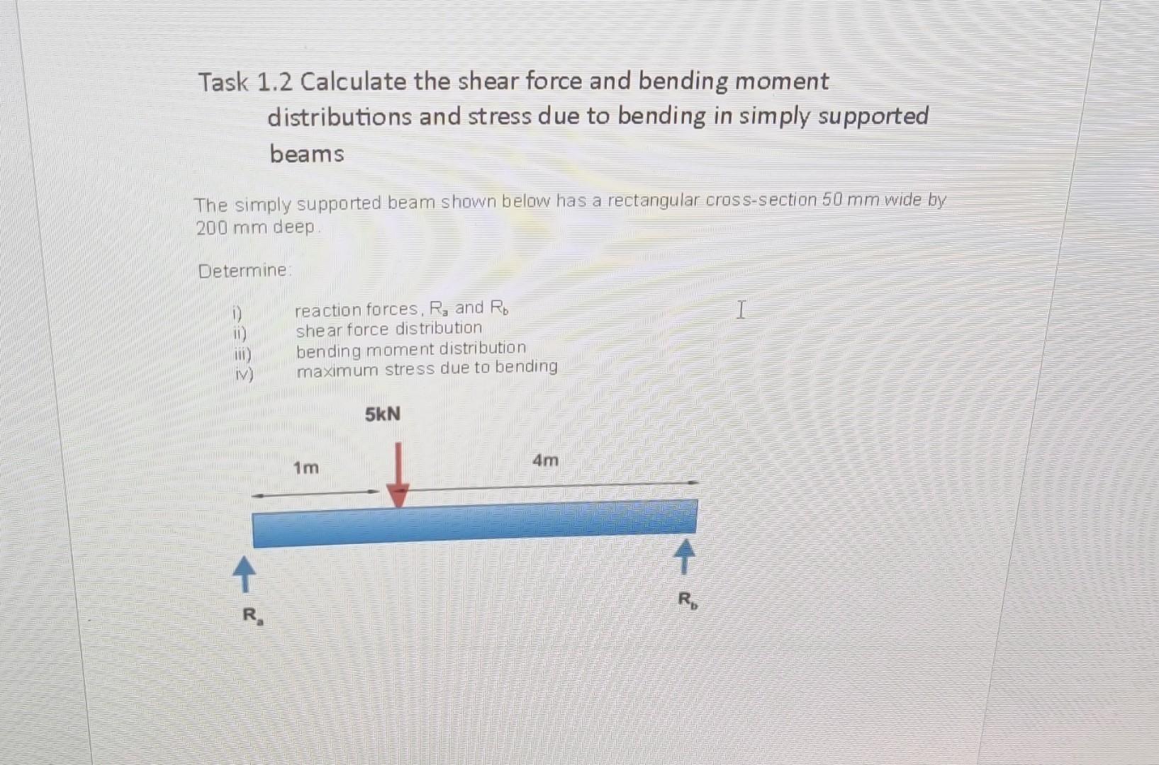 Solved Task 1.2 Calculate the shear force and bending moment | Chegg.com