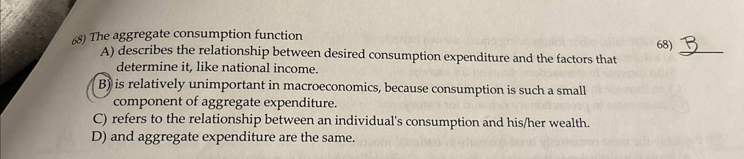 Solved The Aggregate Consumption Functiona ﻿describes The