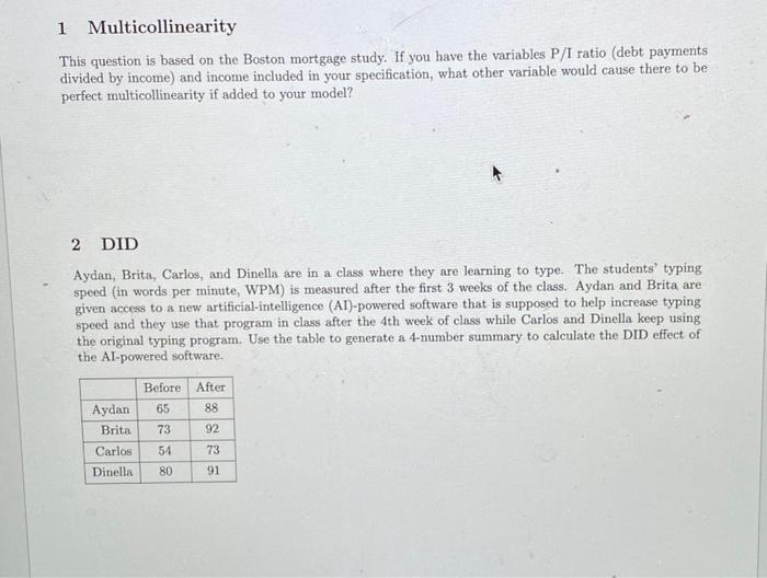 Solved 1 Multicollinearity This question is based on the | Chegg.com