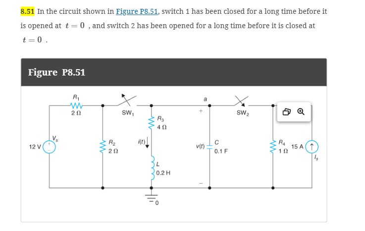 Solved 8.51 ﻿In the circuit shown in Figure P8.51, ﻿switch 1 | Chegg.com
