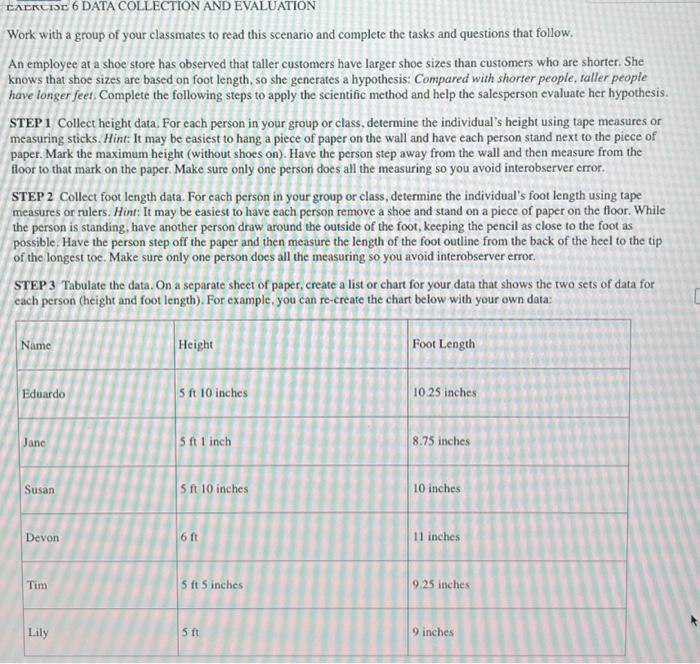 Exercise 6 Data collection and EvaluationStep 1/Step | Chegg.com