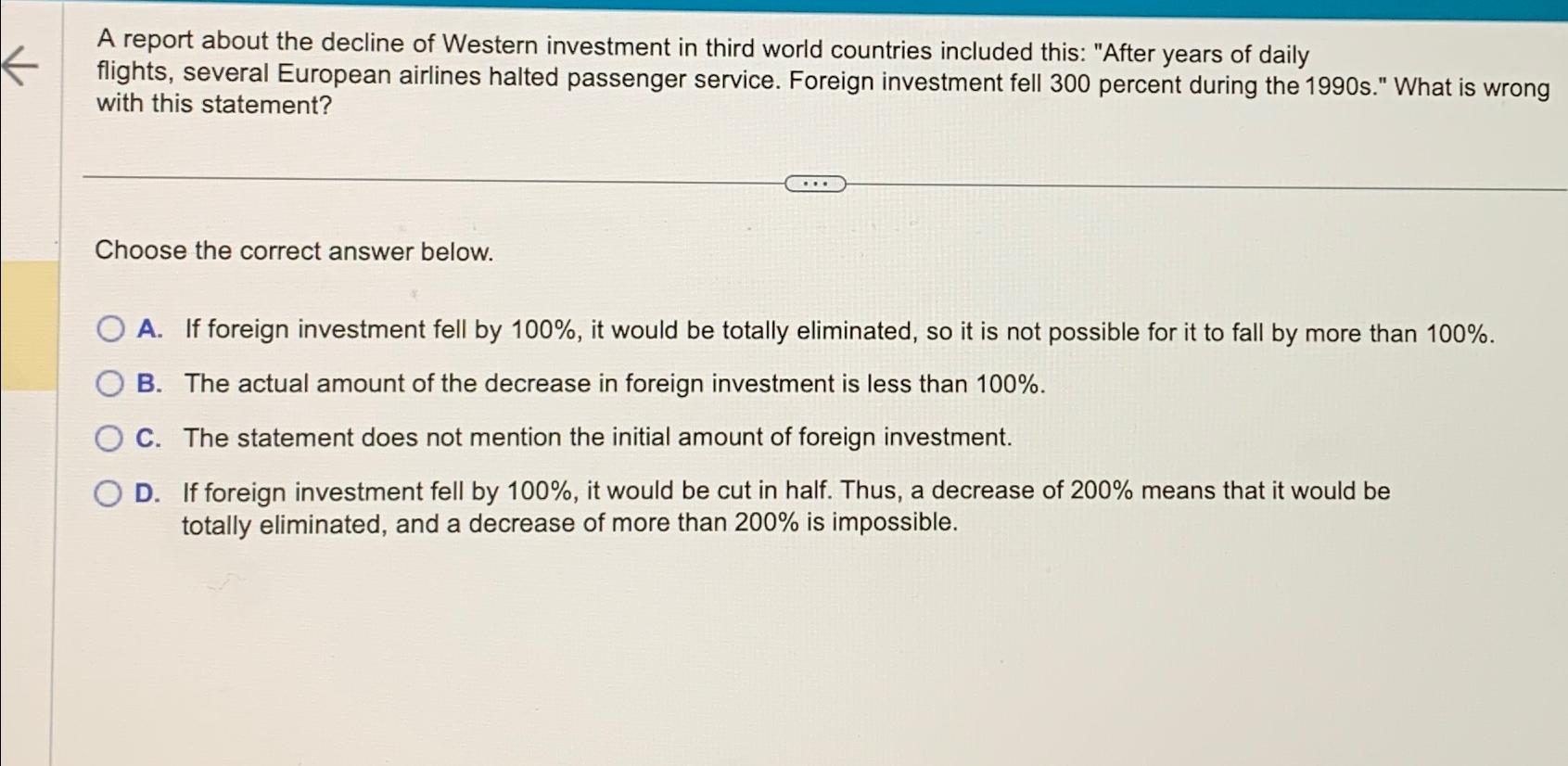 Solved A report about the decline of Western investment in | Chegg.com