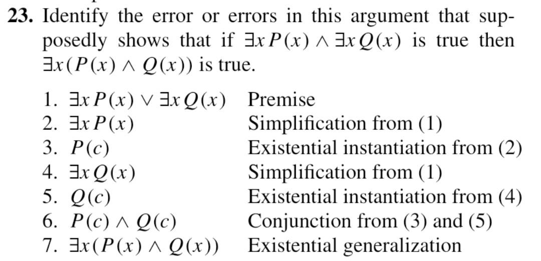Solved 23. Identify the error or errors in this argument | Chegg.com