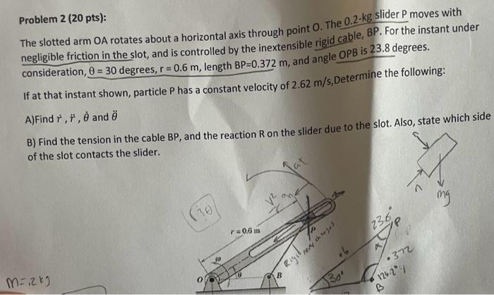 Solved Problem 2 (20 pts): The slotted arm OA rotates about | Chegg.com