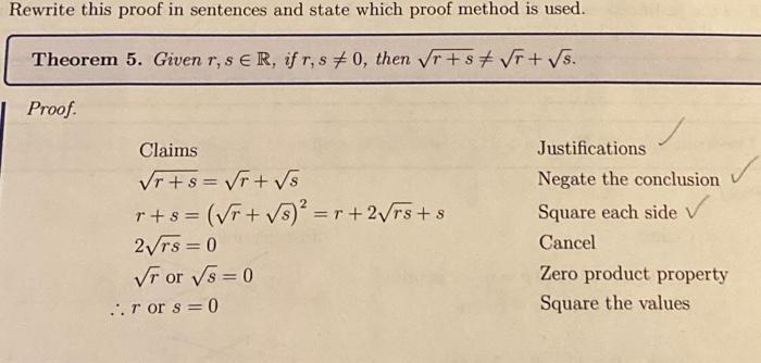 Solved Theorem 5. Given r,s∈R, if r,s =0, then r+s =r+s. Pro | Chegg.com