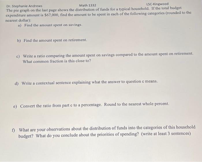 Solved Dr. Stephanie Andrews Math 1332 LSC-Kingwood The pie | Chegg.com