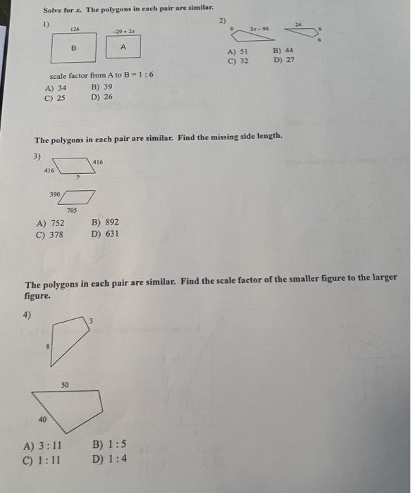 Solved Solve for x. The polygons in each pair are similar. | Chegg.com