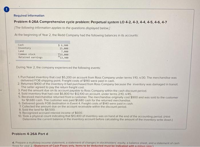 Solved Required information Problem 4-26A Comprehensive | Chegg.com
