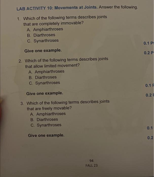 Solved LAB ACTIVITY 10: Movements at Joints. Answer the | Chegg.com Solved LAB ACTIVITY 10: Movements at Joints. Answer the | Chegg.com
