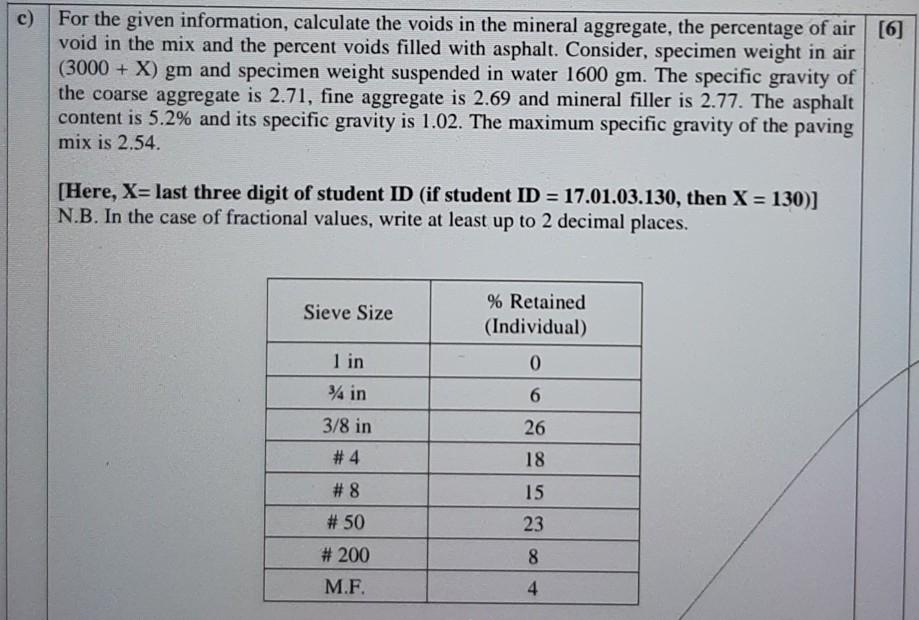 Solved c) [6] For the given information, calculate the voids | Chegg.com