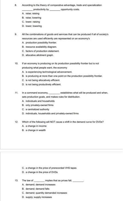 Solved 8. According to the theory of comparative advantage, | Chegg.com