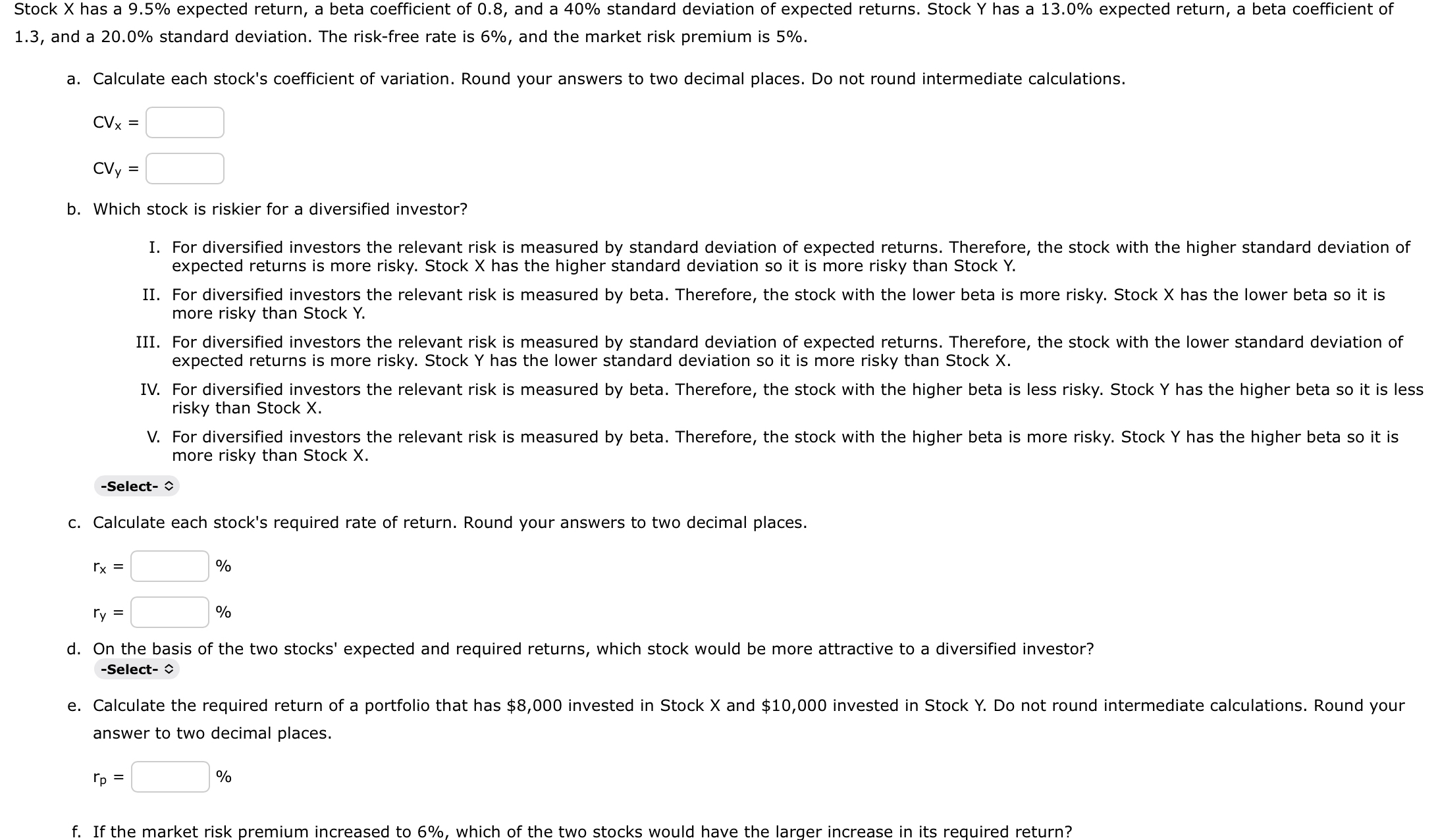 Solved Stock x ﻿has a 9.5% ﻿expected return, a beta | Chegg.com