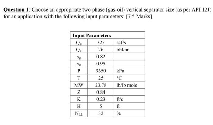 Solved Question 1: Choose an appropriate two phase (gas-oil) | Chegg.com