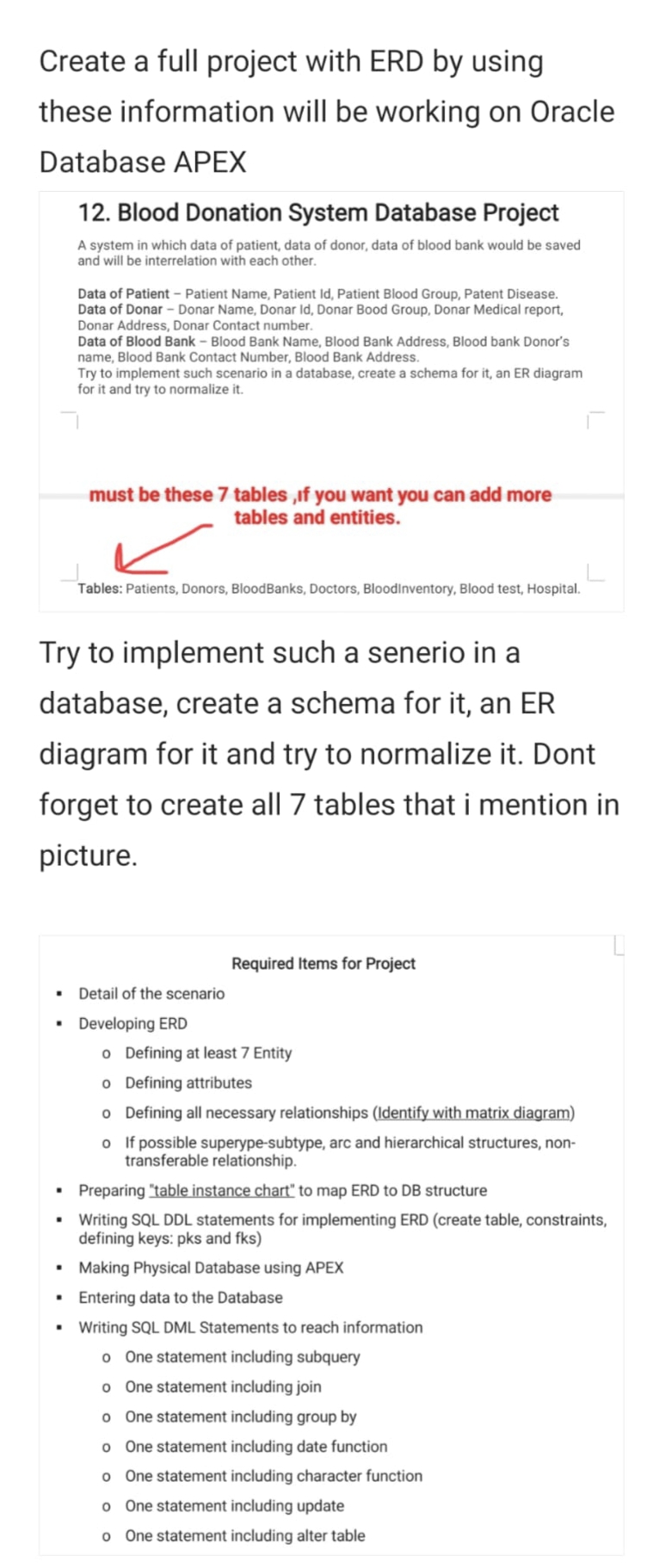 Solved create a full project with ERD by using these | Chegg.com
