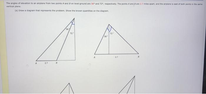 Solved The angles of elevation to an airplane from two | Chegg.com