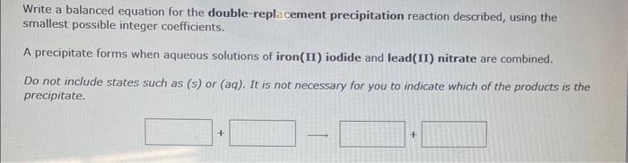 Solved Write a balanced equation for the double-replacement | Chegg.com