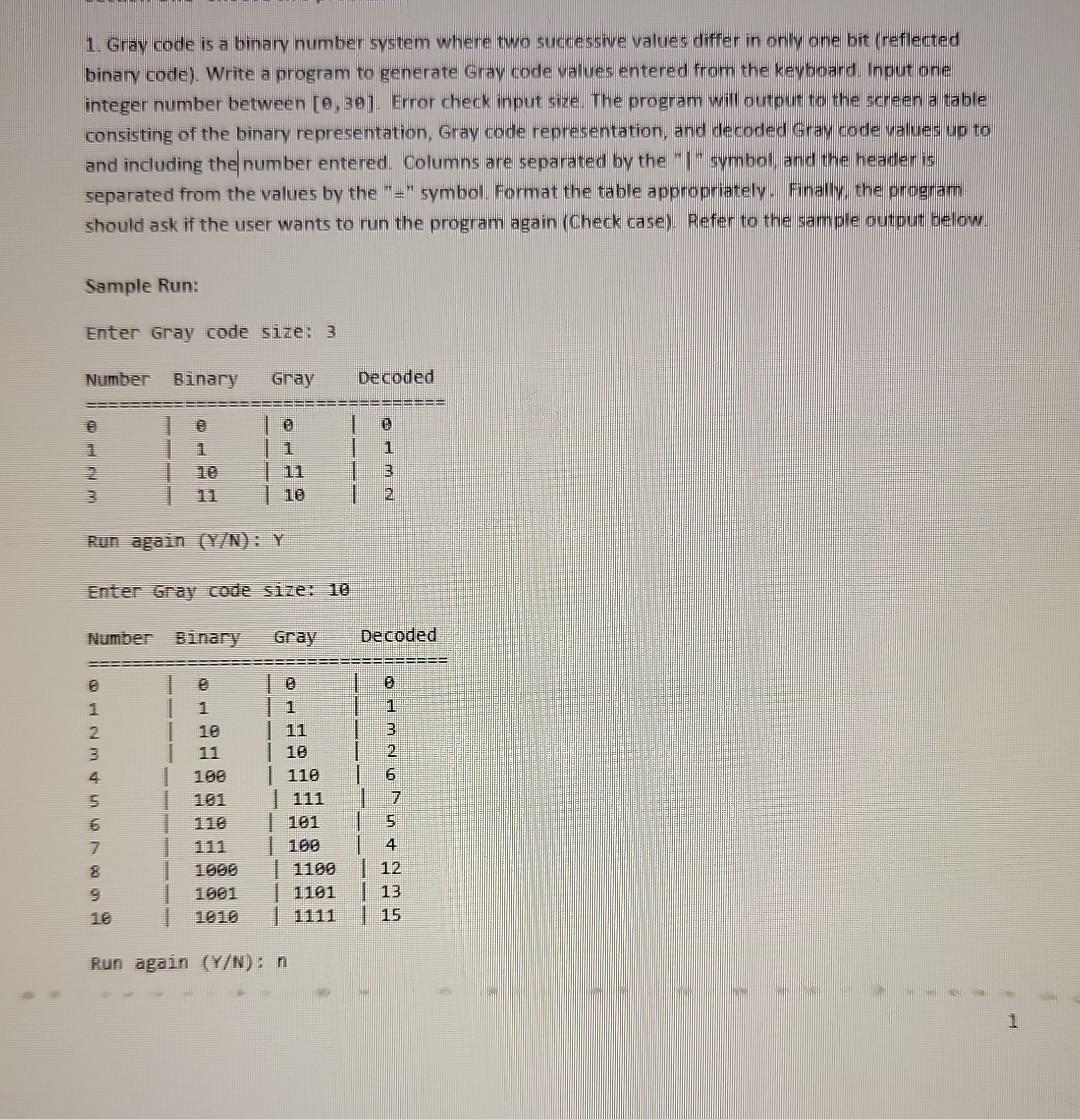 Solved 1. Gray code is a binary number system where two | Chegg.com