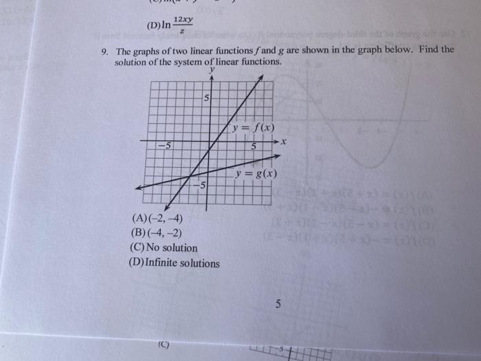 Solved (D) In 12xy 2 9. The graphs of two linear functions f | Chegg.com