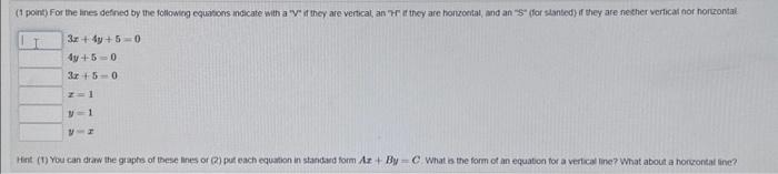 Solved 3x+4y+5=04y+5=03x+5=0z=1y=1y=x Hint (1) You can draw | Chegg.com