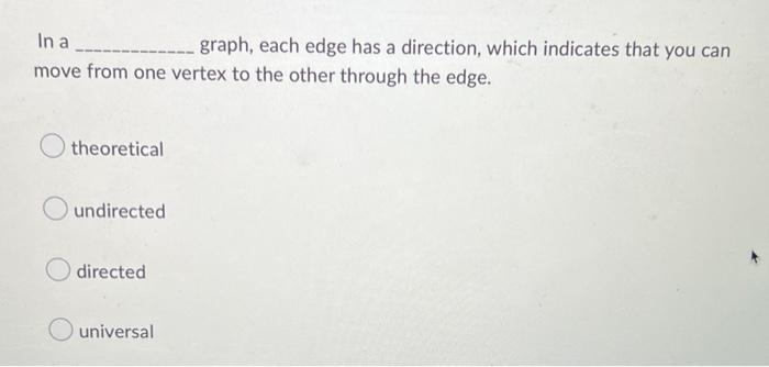 Solved In a graph, each edge has a direction, which | Chegg.com