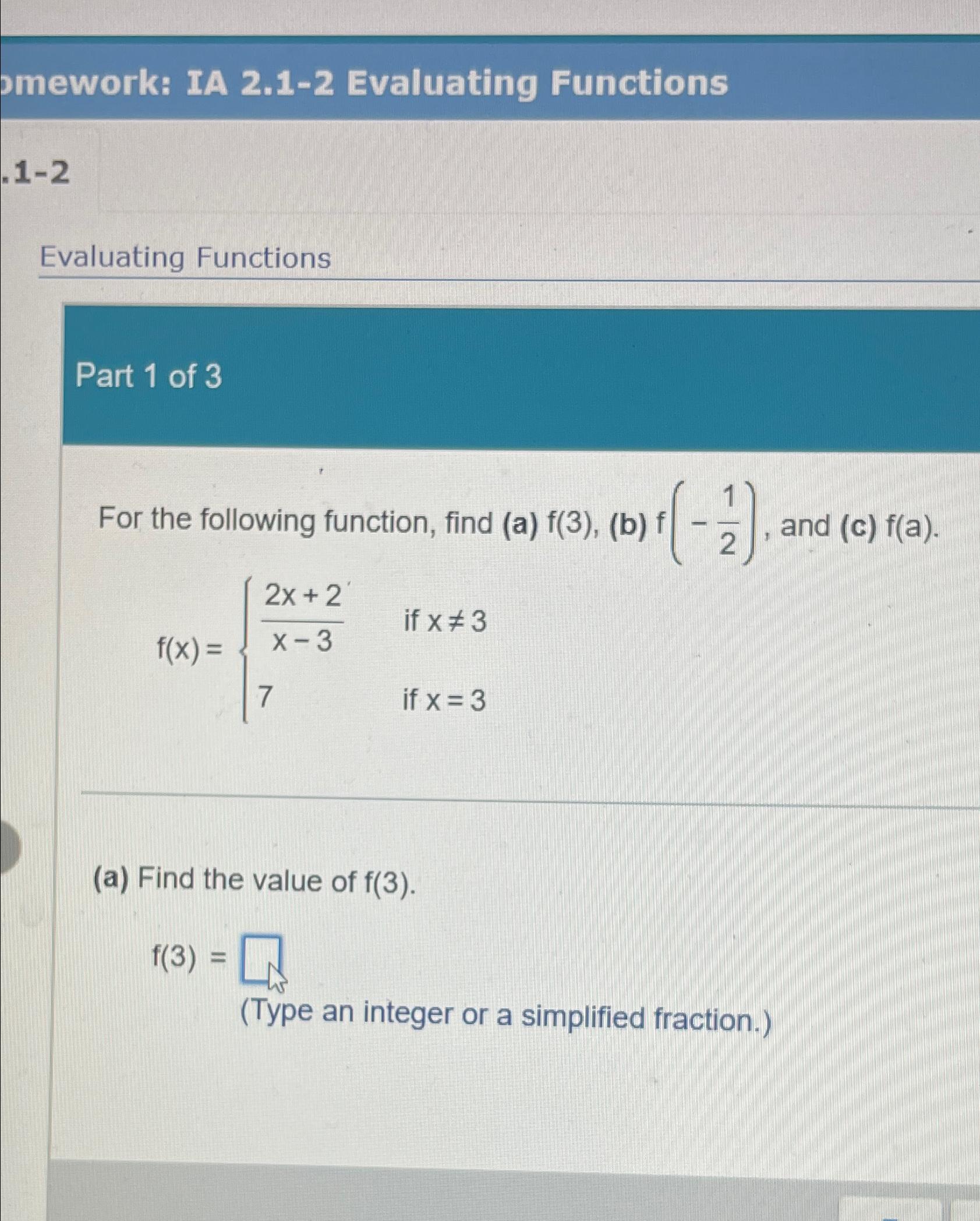 Solved omework: IA 2,1-2 ﻿Evaluating Functions1-2Evaluating | Chegg.com
