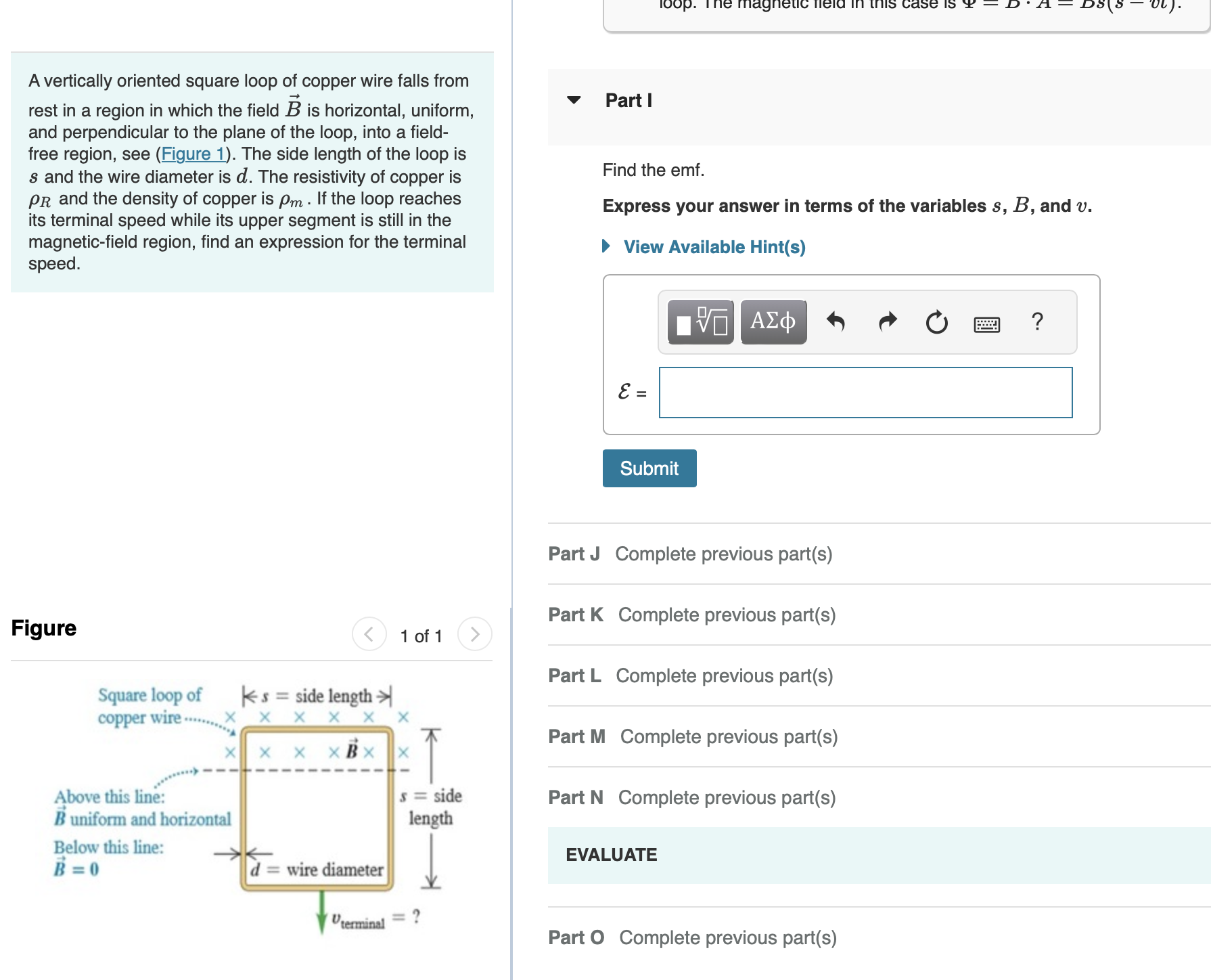 Solved A vertically oriented square loop of copper wire | Chegg.com