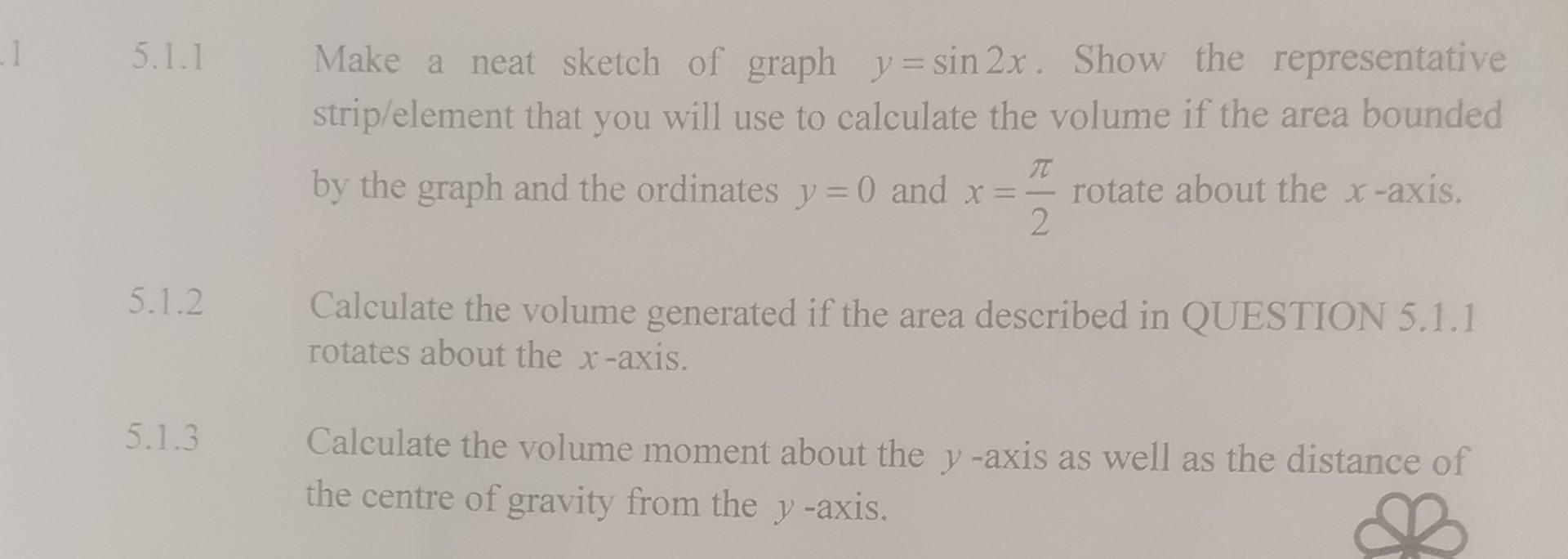 Solved 5.1.1 Make a neat sketch of graph y=sin2x. Show the | Chegg.com