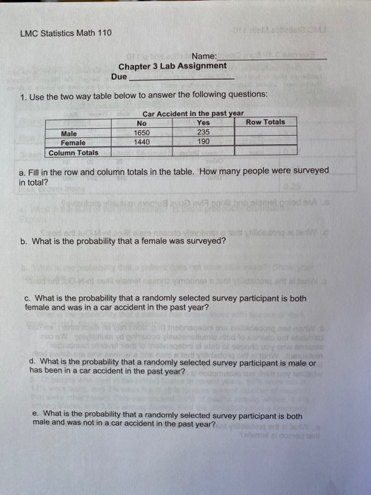 Solved LMC Statistics Math 110 OM OM Name: Chapter 3 Lab | Chegg.com
