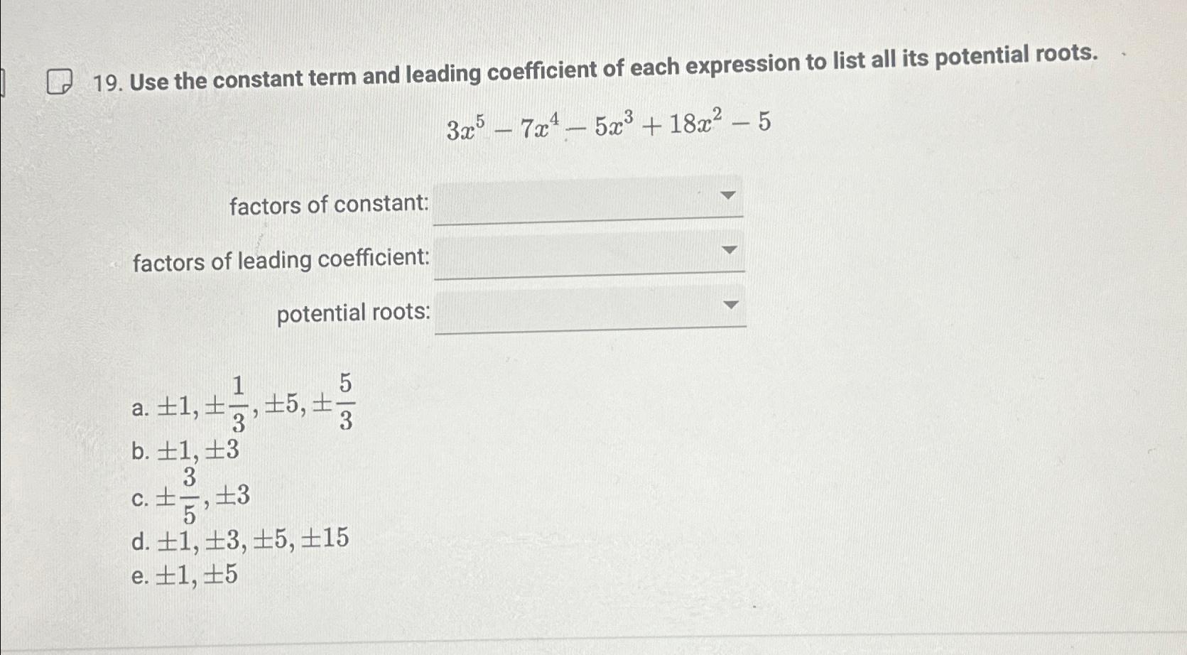 Solved Use the constant term and leading coefficient of each | Chegg.com