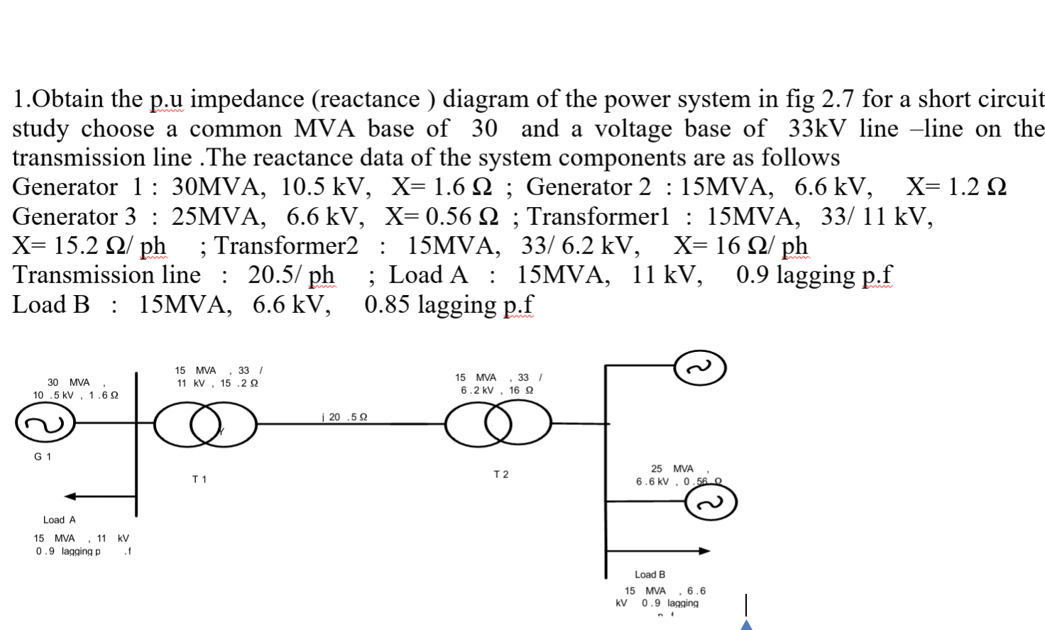 Solved 1.Obtain the p.u impedance (reactance ) diagram of | Chegg.com