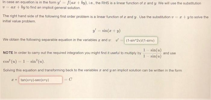 Solved In case an equation is in the form y′=f(ax+by), i.e, | Chegg.com