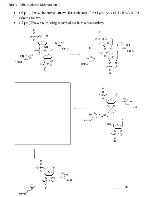﻿Part 3. ﻿Ribonuclease Mechanism ( 6 ﻿pts ) ﻿Draw | Chegg.com