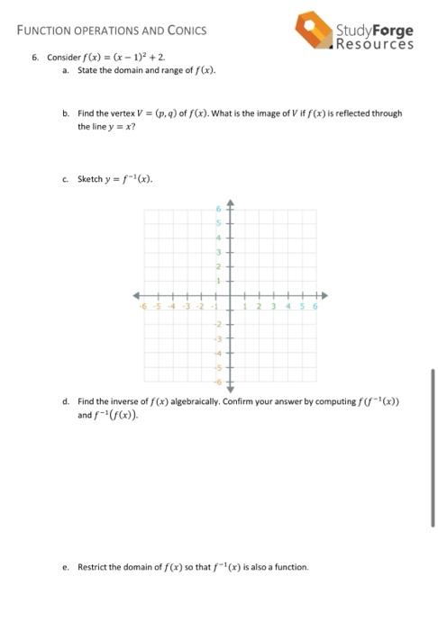 Solved FUNCTION OPERATIONS AND CONICS StudyForge Resources | Chegg.com
