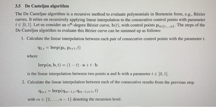 3.5 De Casteljau algorithm The De Casteljau algorithm | Chegg.com