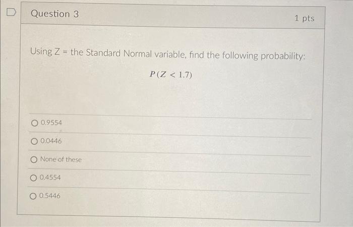 Solved Using Z = the Standard Normal variable, find the | Chegg.com