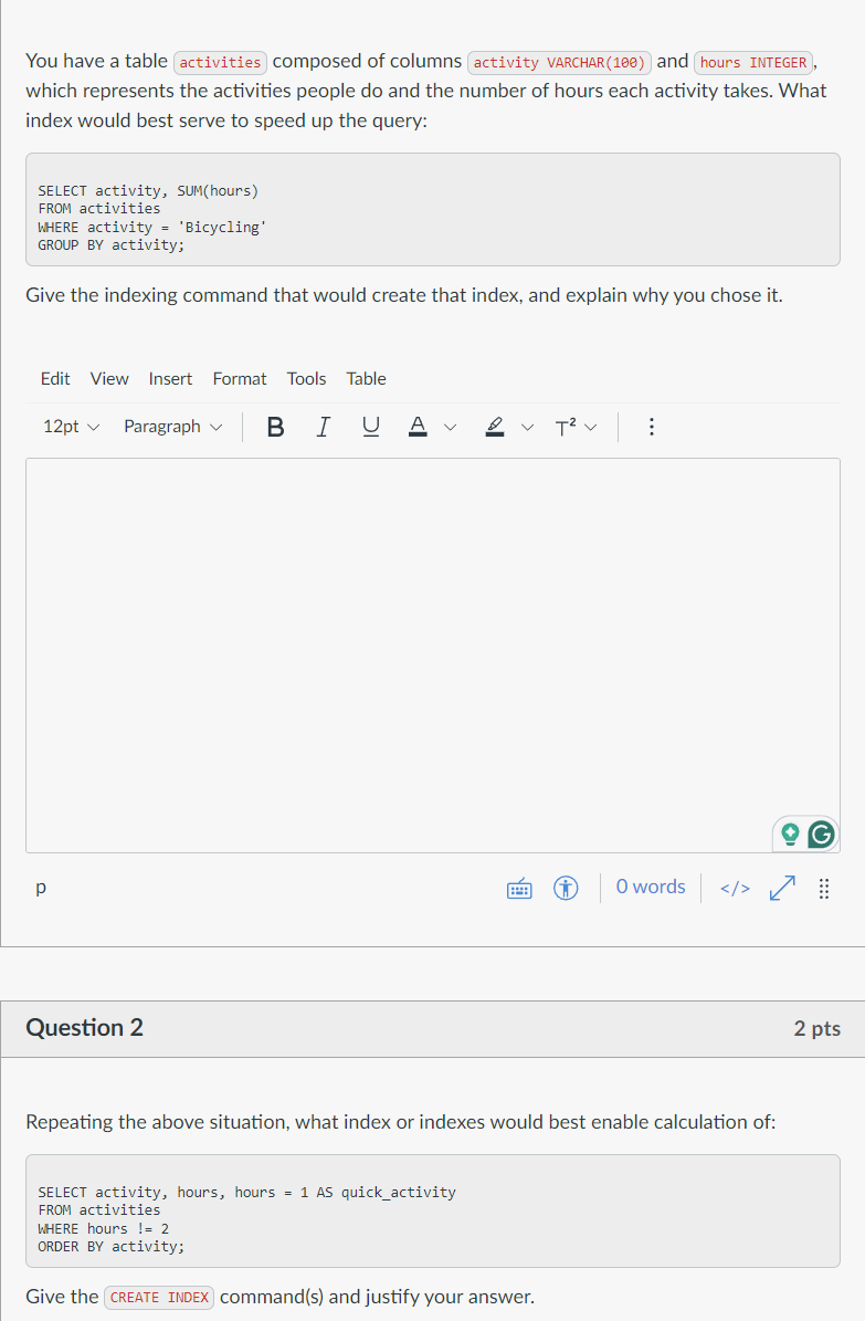 Solved Question 2Repeating the above situation, what index | Chegg.com