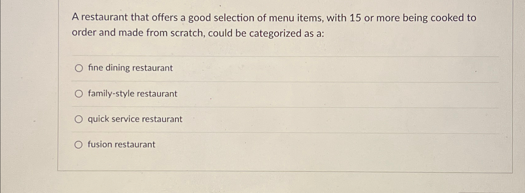 Solved A restaurant that offers a good selection of menu | Chegg.com