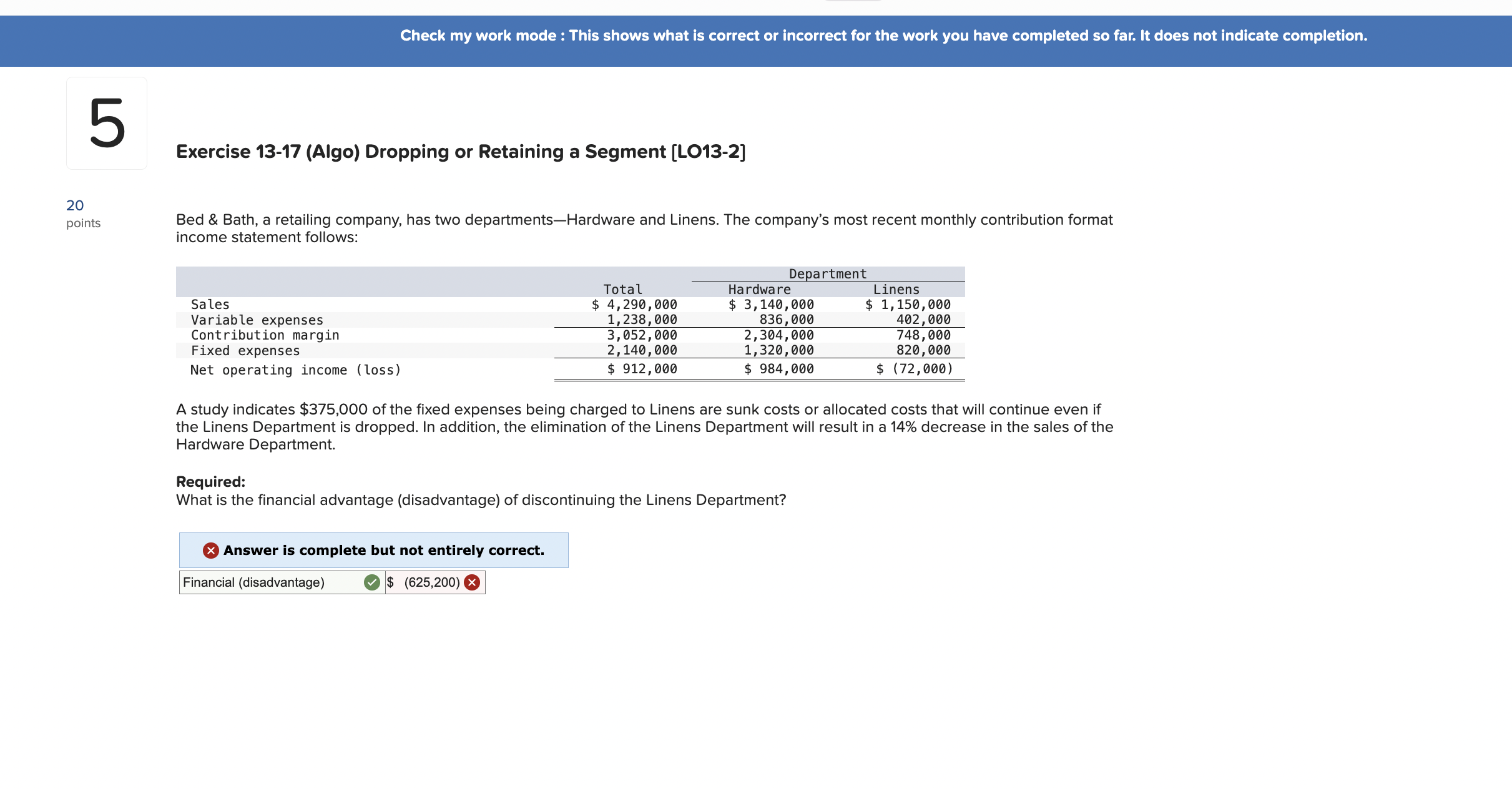 Solved Exercise 13-17 (Algo) ﻿Dropping or Retaining a | Chegg.com