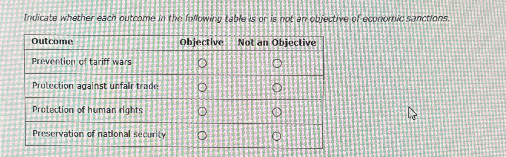 Solved Indicate whether each outcome in the following table | Chegg.com