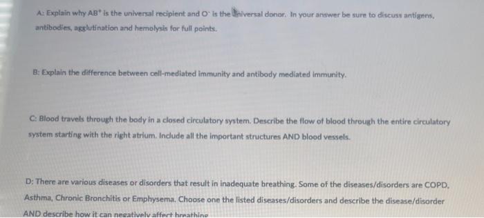 Solved A. Explain why AB+is the universal recipient and O−Is | Chegg.com