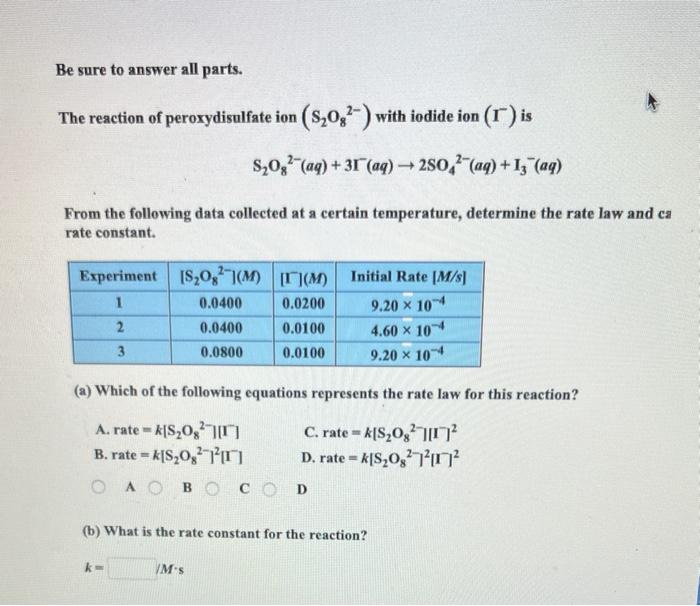 Solved Be sure to answer all parts. The reaction of | Chegg.com
