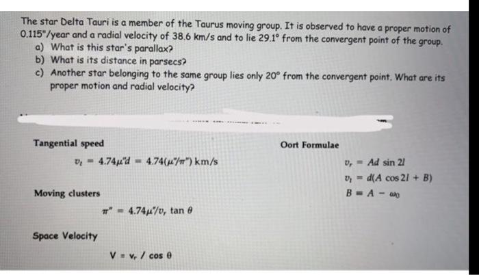 Solved The star Delta Tauri is a member of the Taurus moving | Chegg.com