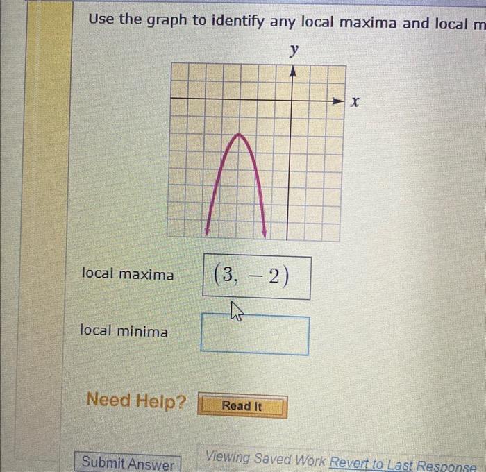 Solved Use the graph to identify any local maxima and local | Chegg.com