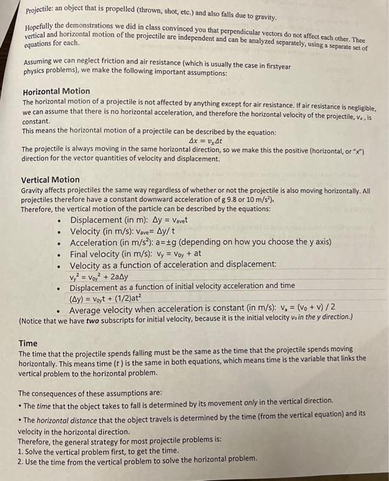 Projectiles Launched at an Angle If the object is | Chegg.com