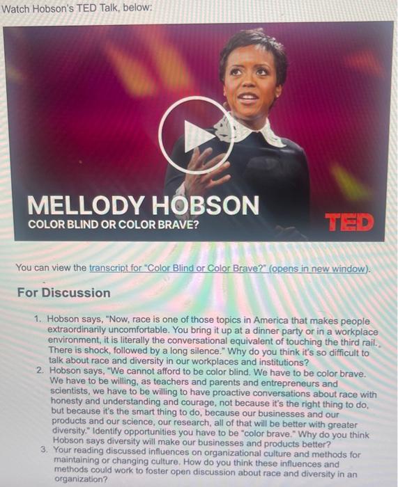 Solved For Discussion 1. Hobson says, "Now, race is one of | Chegg.com