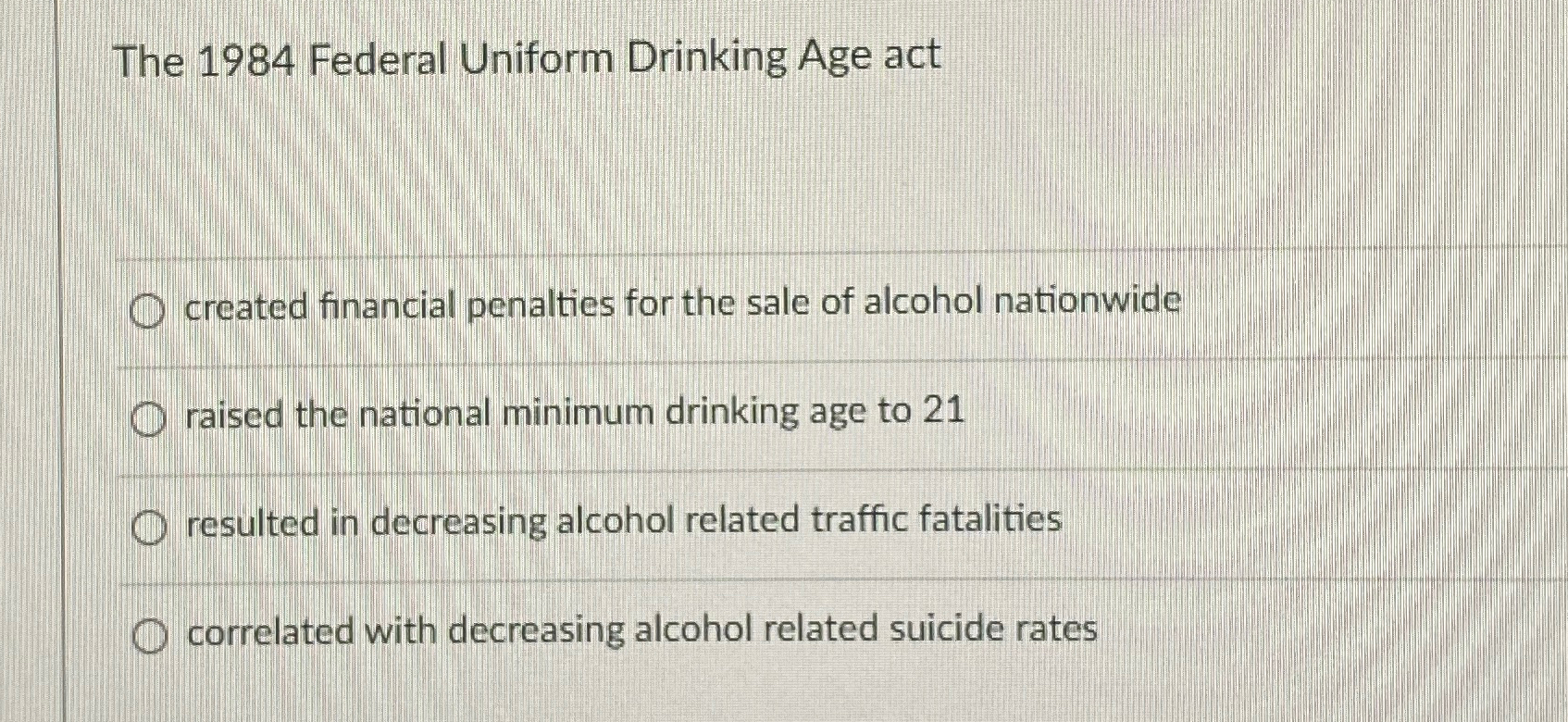 Solved The 1984 ﻿federal Uniform Drinking Age Actcreated