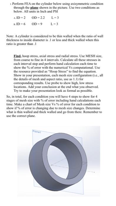 Perform FEA on the cylinder below using axisymmetric | Chegg.com